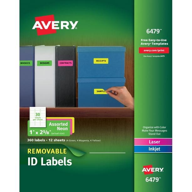 Avery Multipurpose Labels, Removable, Assorted Neon, 1 x 2.625 Inches ...