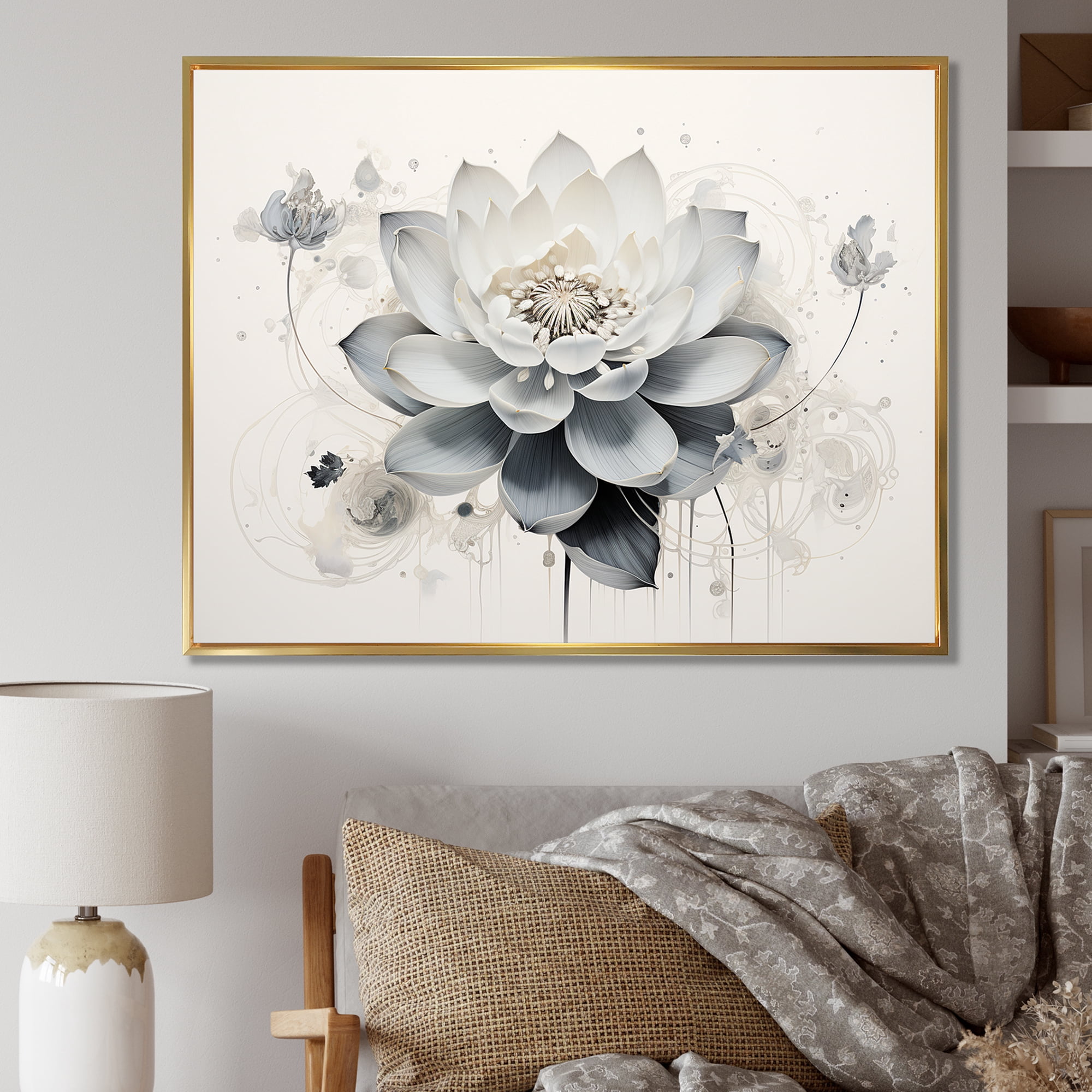 Click here for Designart Grey Gold Framed Wall Art  Lotus Framed... prices