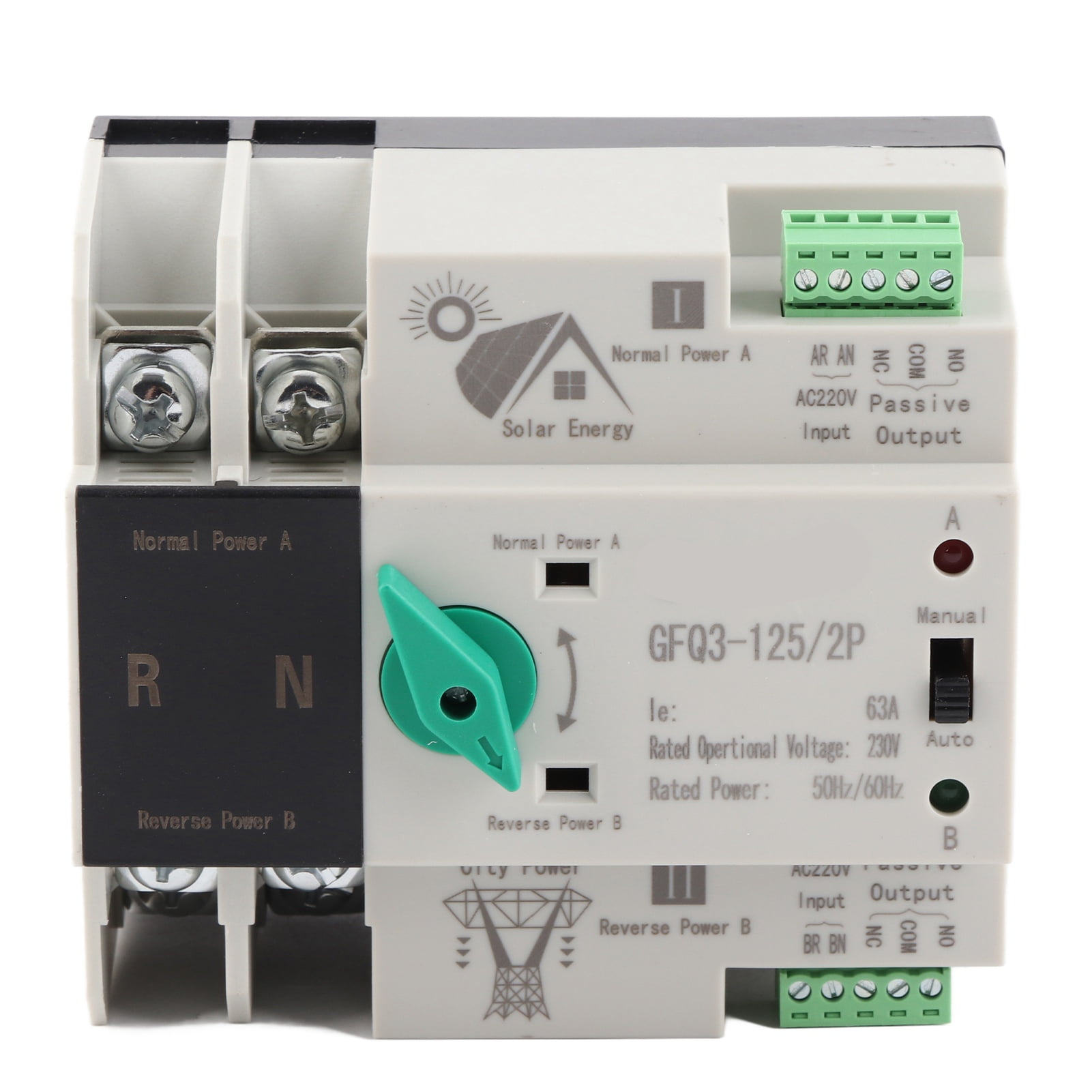 Dual Power Automatic Transfer Switch 2P Millisecond Fast Switching Timing Controller AC230V 50 ...