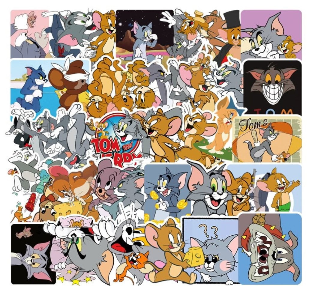 Tom And Jerry Cartoon Themed Set of 50 Assorted Stickers Decal Set ...