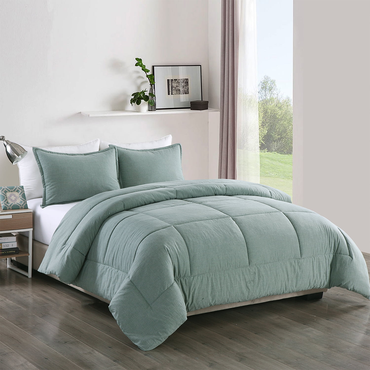 Messy Bed Washed Cotton Comforter Mini Set, Full/Queen, Sage - Walmart.com
