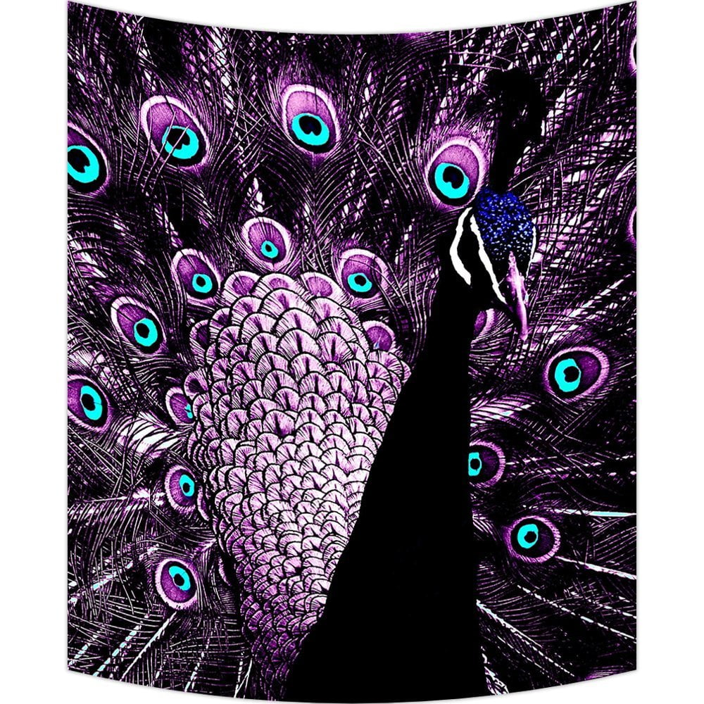 GCKG Purple Peacock Feature Wall Art Tapestries Home Decor Wall Hanging ...