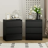Homfa Black 3 Drawers Nightstand Set of 2, Small Wooden Storage ...