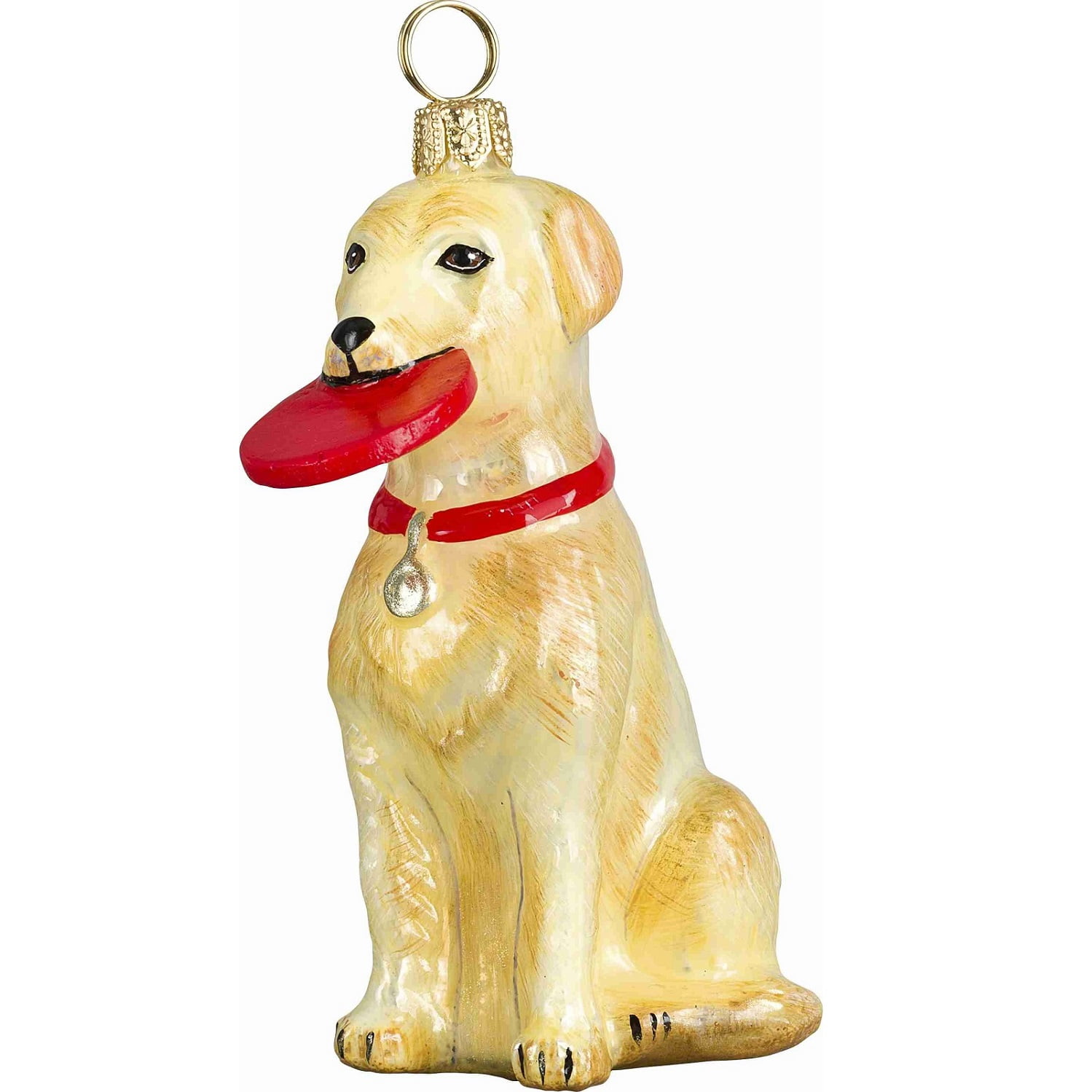 Yellow Labrador Retriever with Flying Disc Dog Polish Glass Christmas ...
