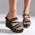 Black Women'S Slippers Wedge Heel Slide With Sequined Ribbon Woven ...