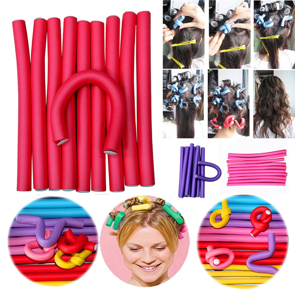 Grofry 10 Pcs Simple Soft Foam Curler Makers Bendy Twist Curls Styling