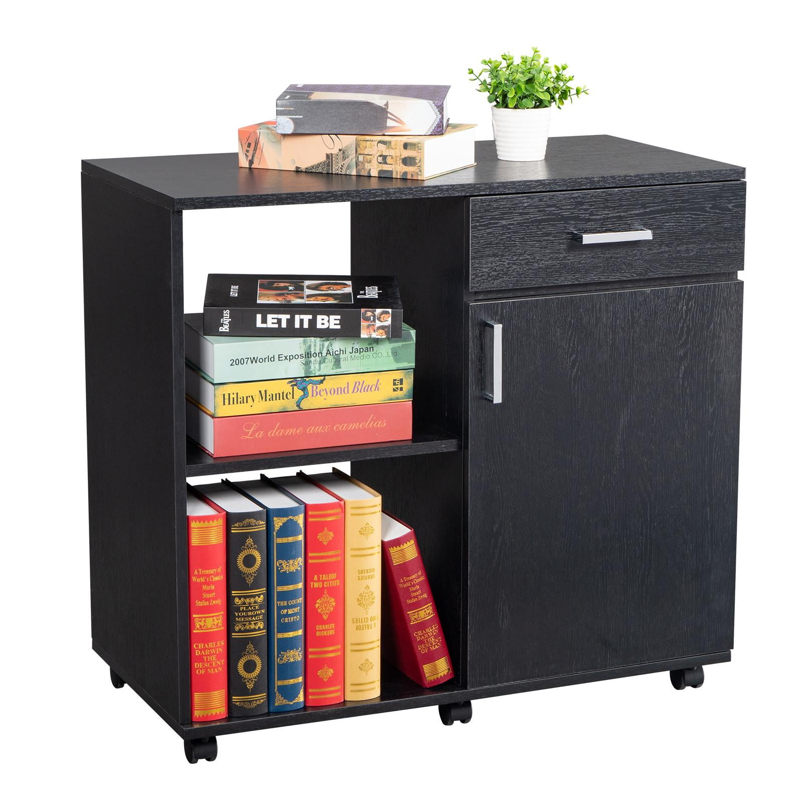 BaytoCare Wood File Cabinet with Movable Casters, Home Office Rolling ...