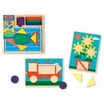 Melissa & Doug Beginner Wooden Pattern Blocks Educational Toy With 5 Double-Sided Scenes and 30 ...