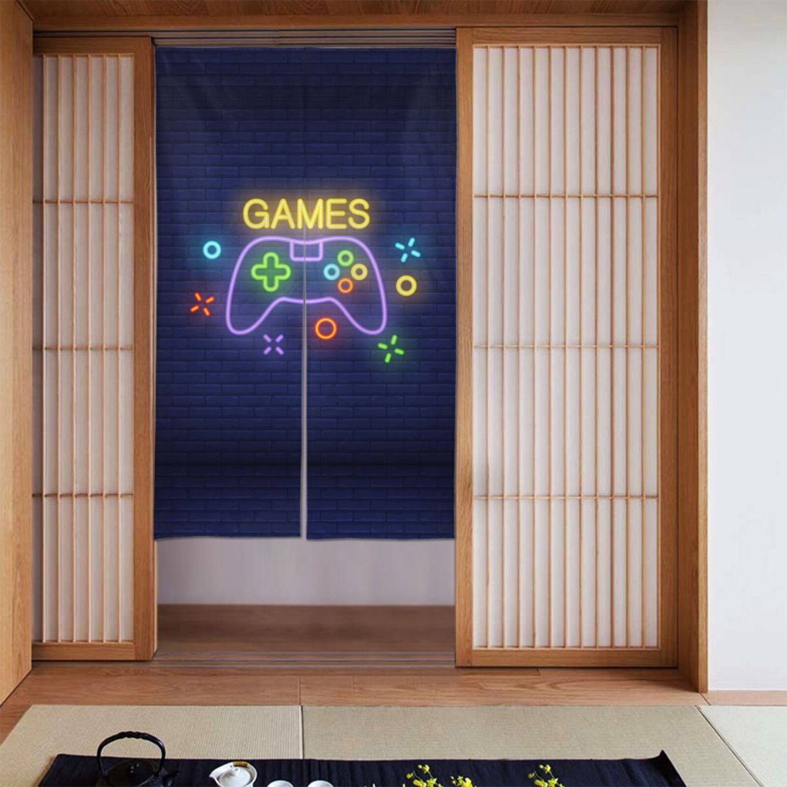 DouZhe Doorway Drape Split Curtains, Neon Game Controller Games Zone Room Divider Privacy Door ...