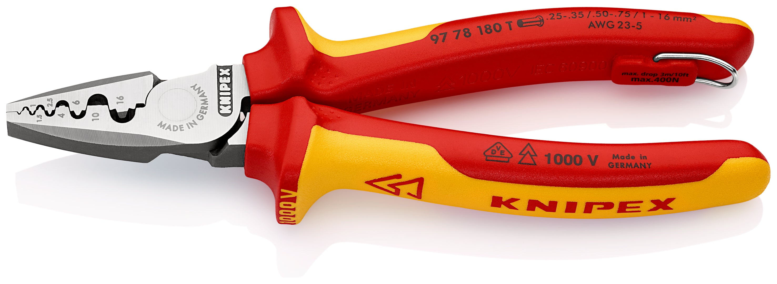 KNIPEX 97 78 180 T Pinza para ponchar terminales ferrul Aislado con ...