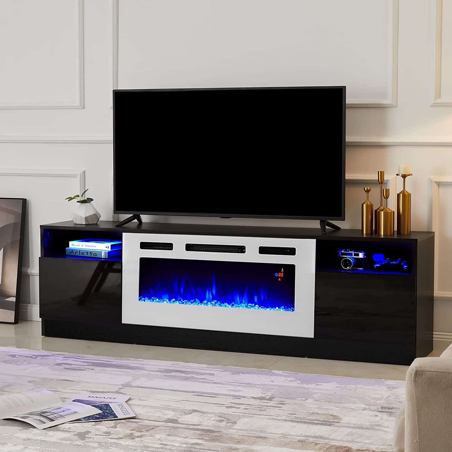 Amerlife Fireplace TV Stand with 36" Electric Fireplace, LED Light ...