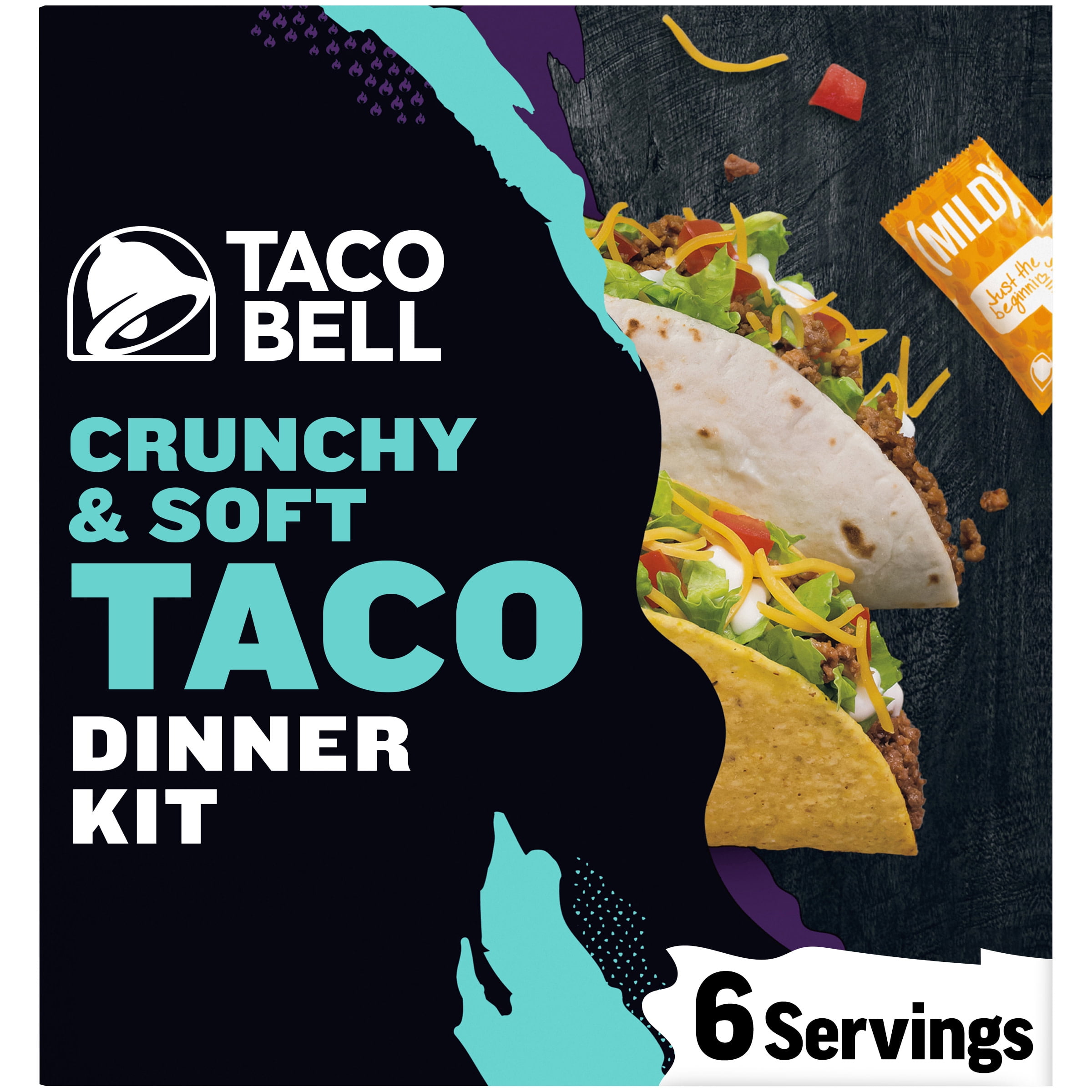 Taco Bell Crunchy & Soft Taco Dinner Kit with 6 Soft Tortillas, 6 ...