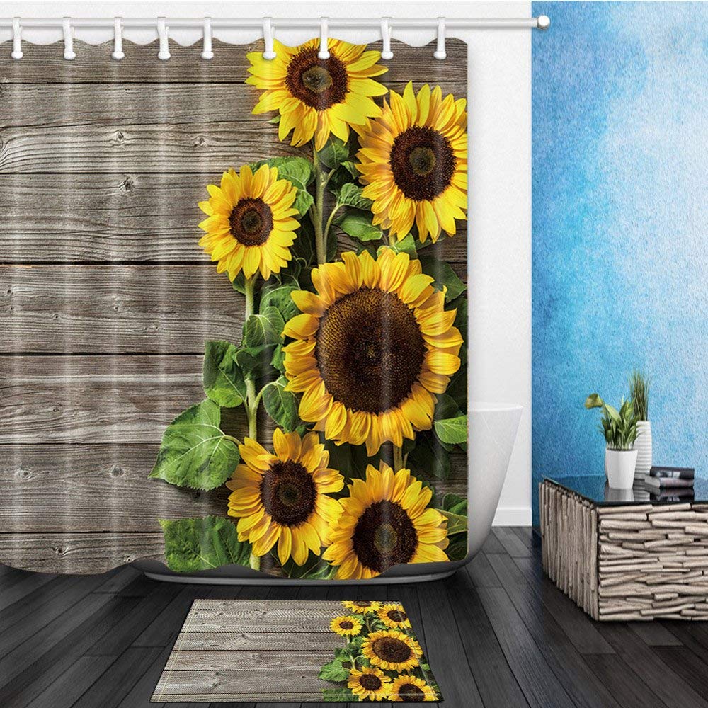 BPBOP Plants Theme Sunflower On The Wooden Shower Curtain 66x72 Inches BPBOP Plants Theme Sunflower On The Wooden Shower Curtain 66x72 Inches
