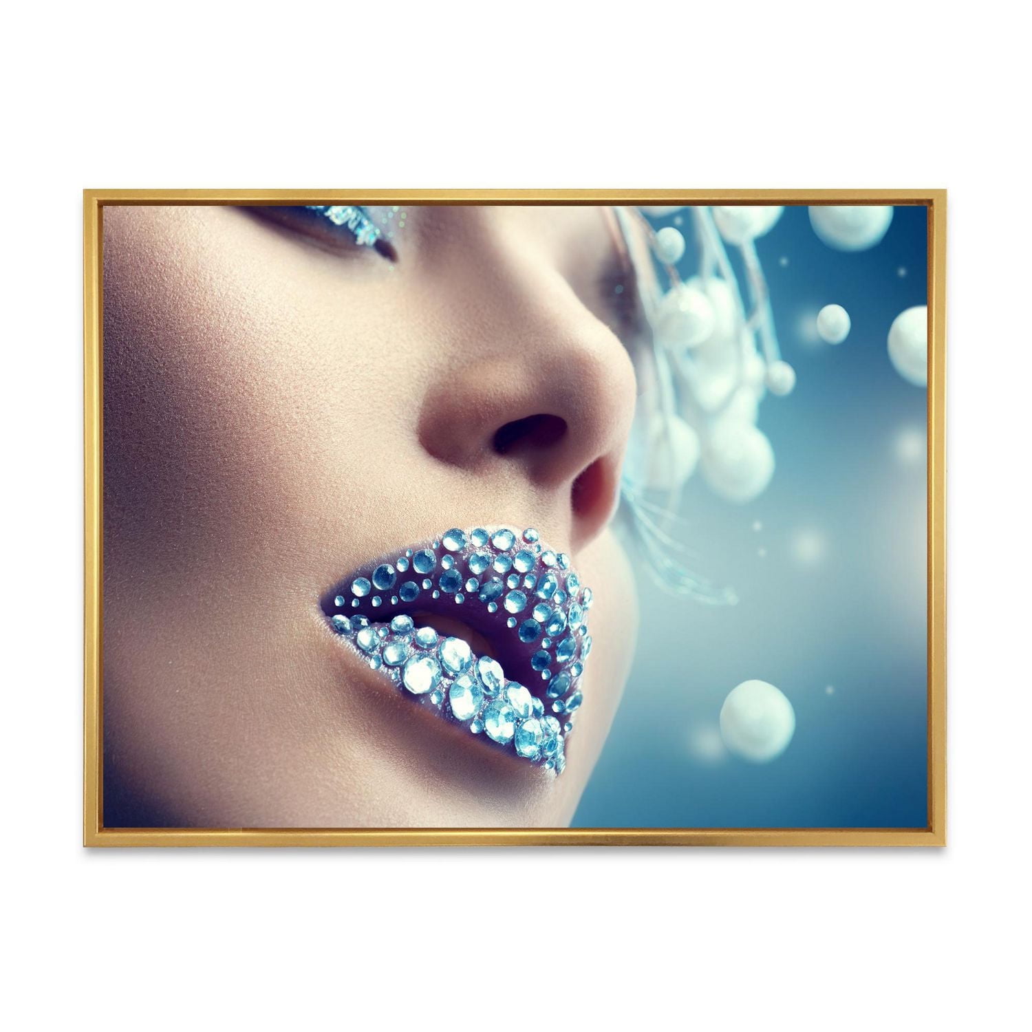 Click here for Designart Close-Up Of Gems On Woman Lips Float Fra... prices