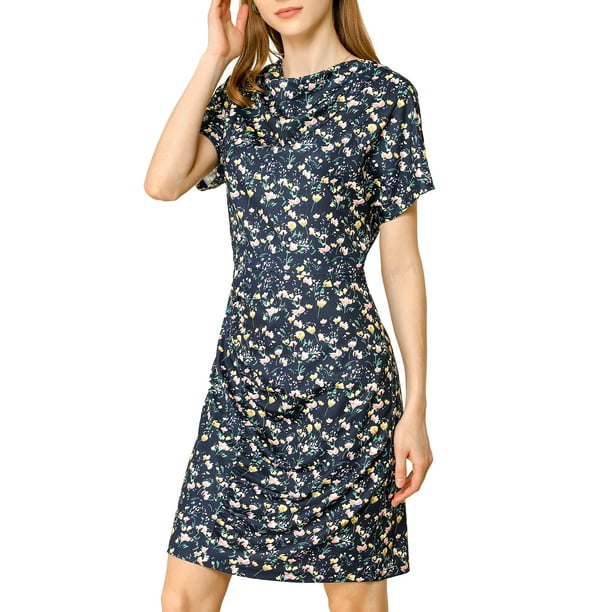 Allegra K Allegra K Womens Floral Print Cowl Neck Short Sleeve