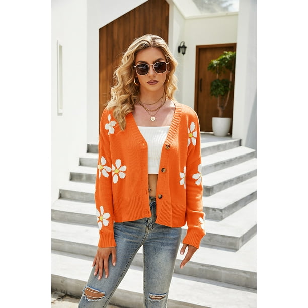 Cardigans for Women Button Up Open Front Cadigan Sweaters Floral Print ...