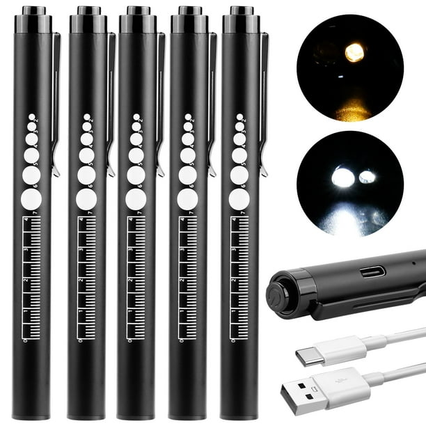 5Pack Medical Penlight Rechargeable 2 In 1 LED Pen lights Diagnosis ...