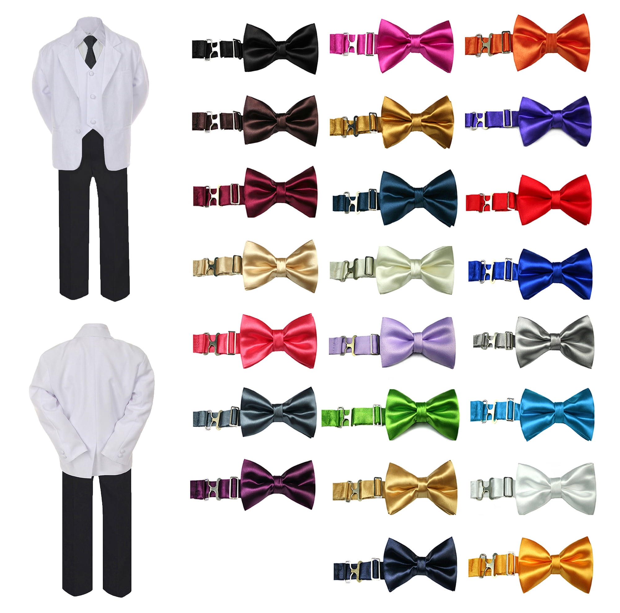 6pc Boy Formal Necktie Black & White Suit Set Satin Bow tie Baby Sm-20 ...