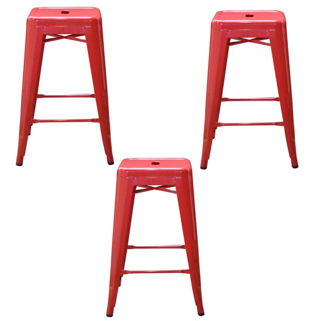AmeriHome 3 Piece Loft 24-inch Red Finish Metal Backless Bar Stools ...