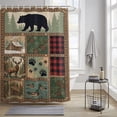 Animal Patchwork Shower Curtain, Forest Farmhouse Bear Deer Tree ...
