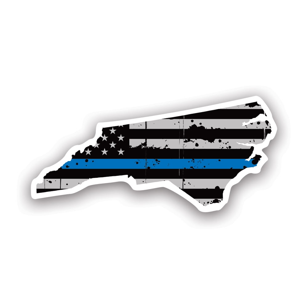 Distressed Thin Blue Line North Carolina State Shaped Subdued US Flag Sticker Sticker Decal ...