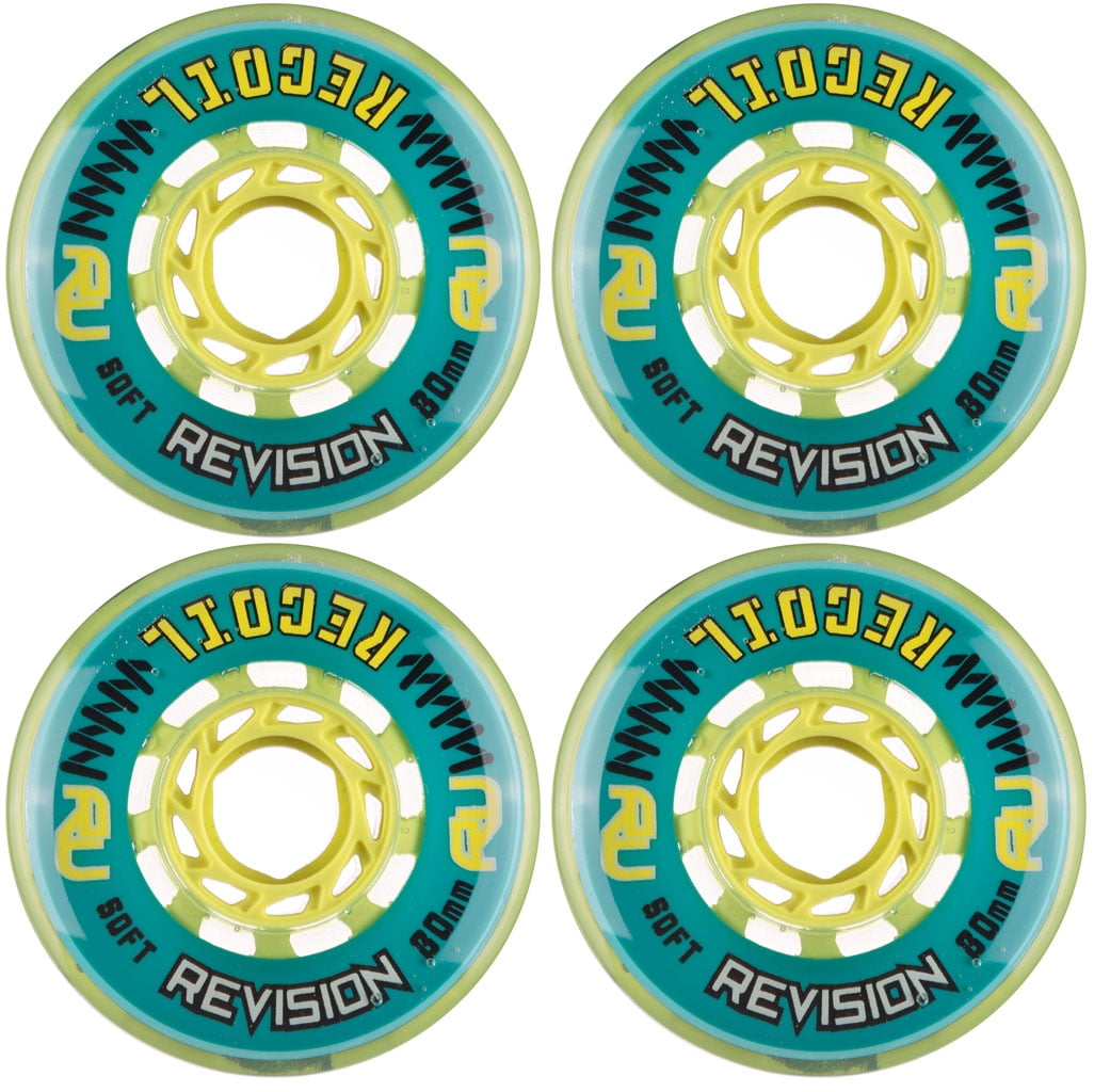 Revision Wheels Inline Roller Hockey Recoil Soft Teal/Yellow 76mm 76A 4 ...