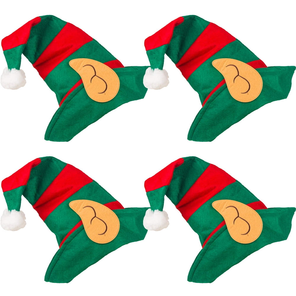 4 Pack Christmas Elf Hats Red And Green Santa Elf Costume For Christmas ...
