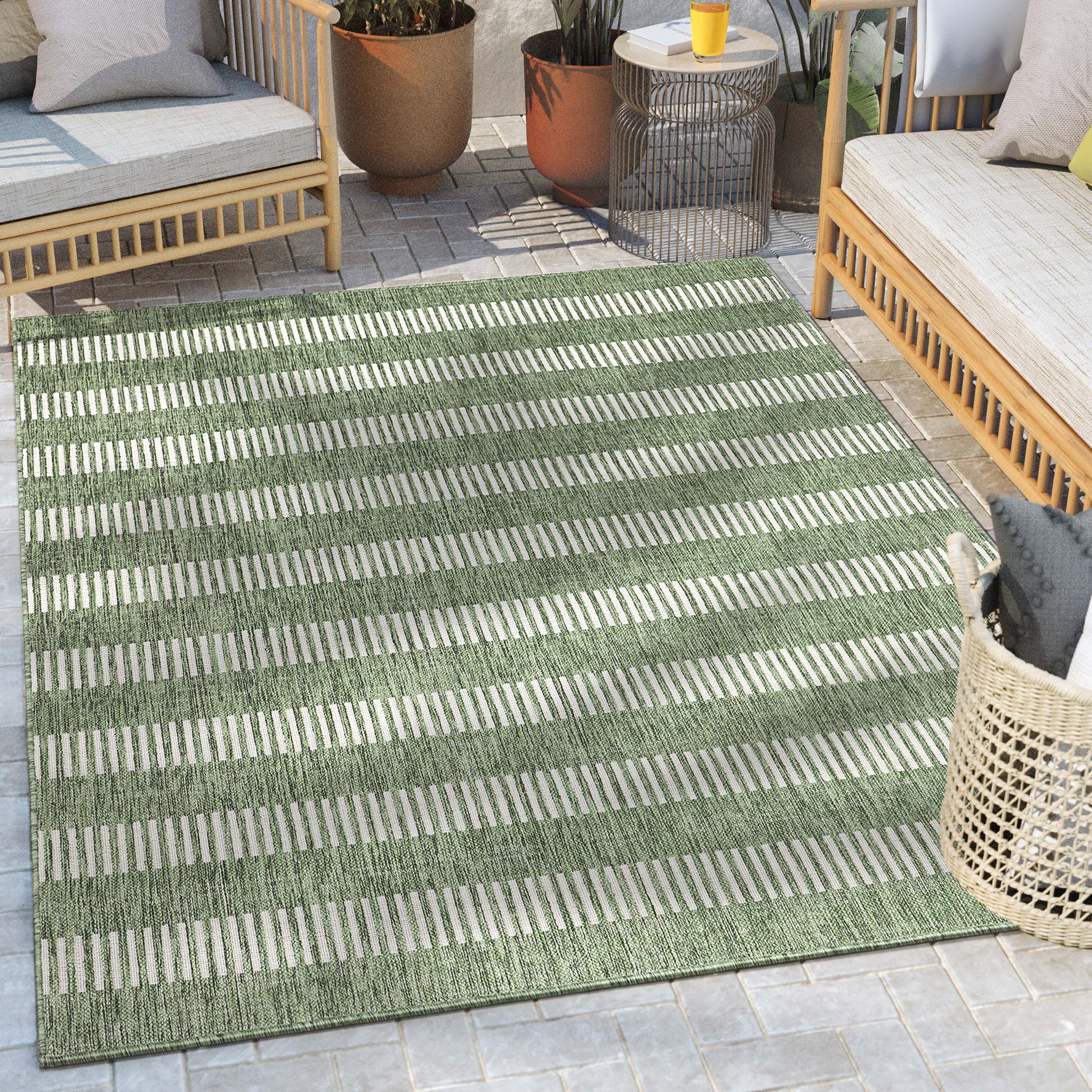 Well Woven Indoor/Outdoor Area Rug 5'3" x 7'3" Stria Olive Green ...