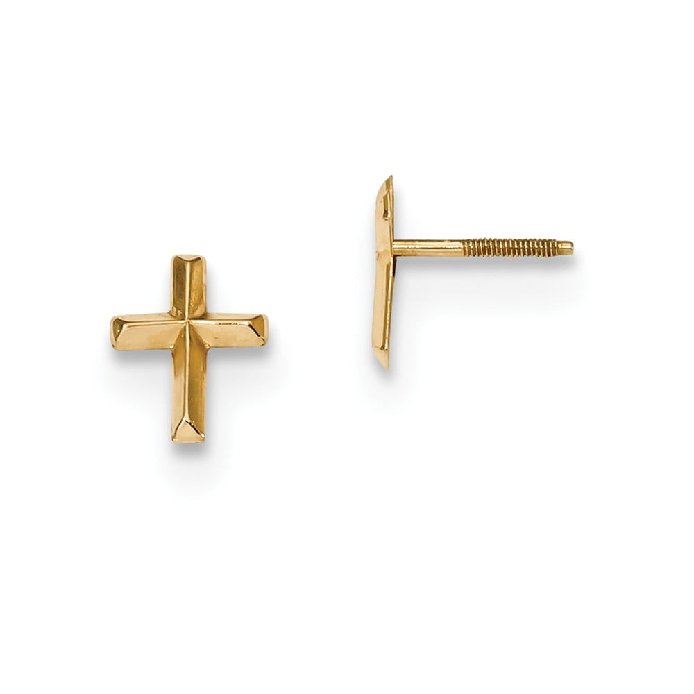 Real 14kt Yellow Gold Madi K Polished 3D Cross Post Earrings; for ...