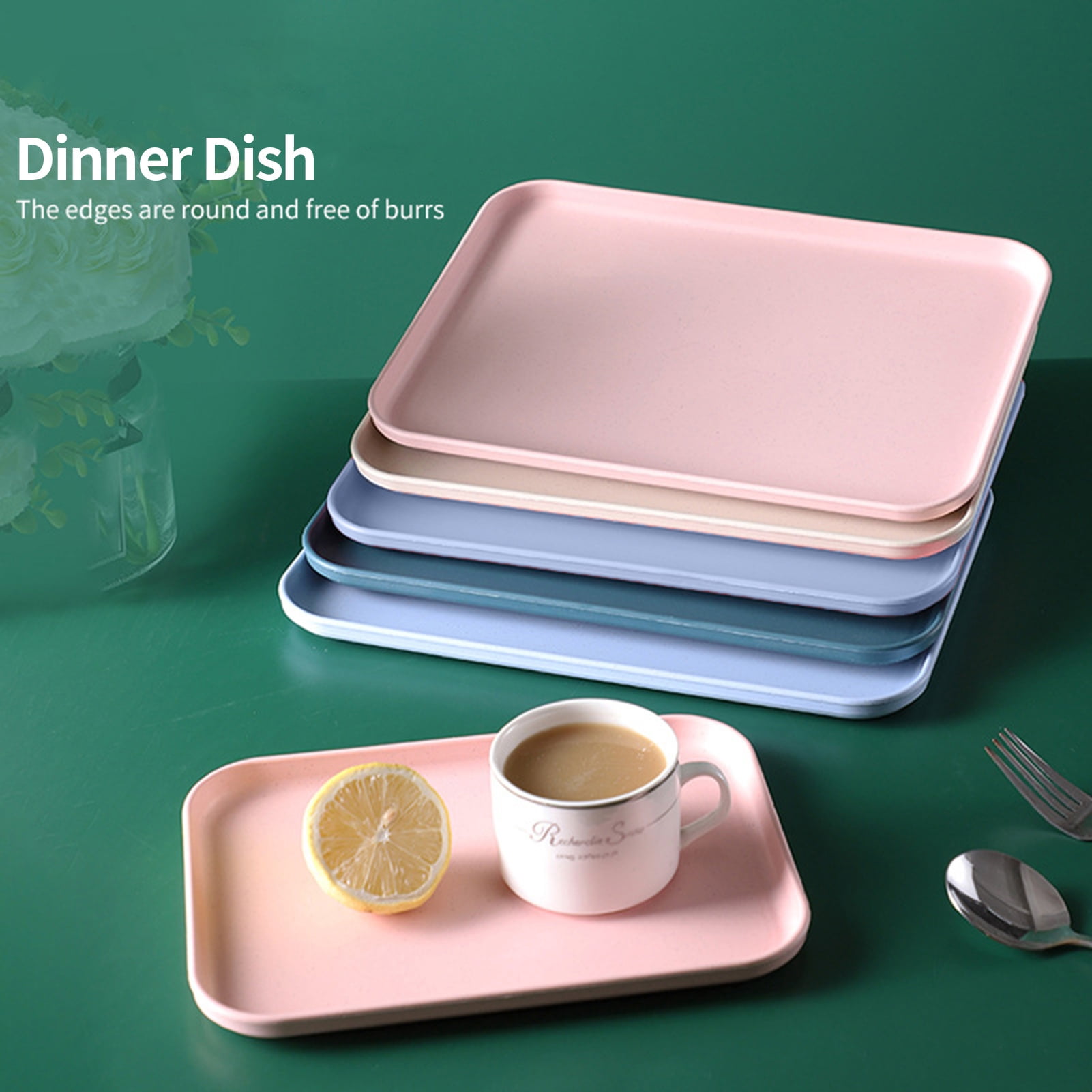 Washranp Plastic Serving Trays,Solid Color Smooth Edge Rectangle Snack ...
