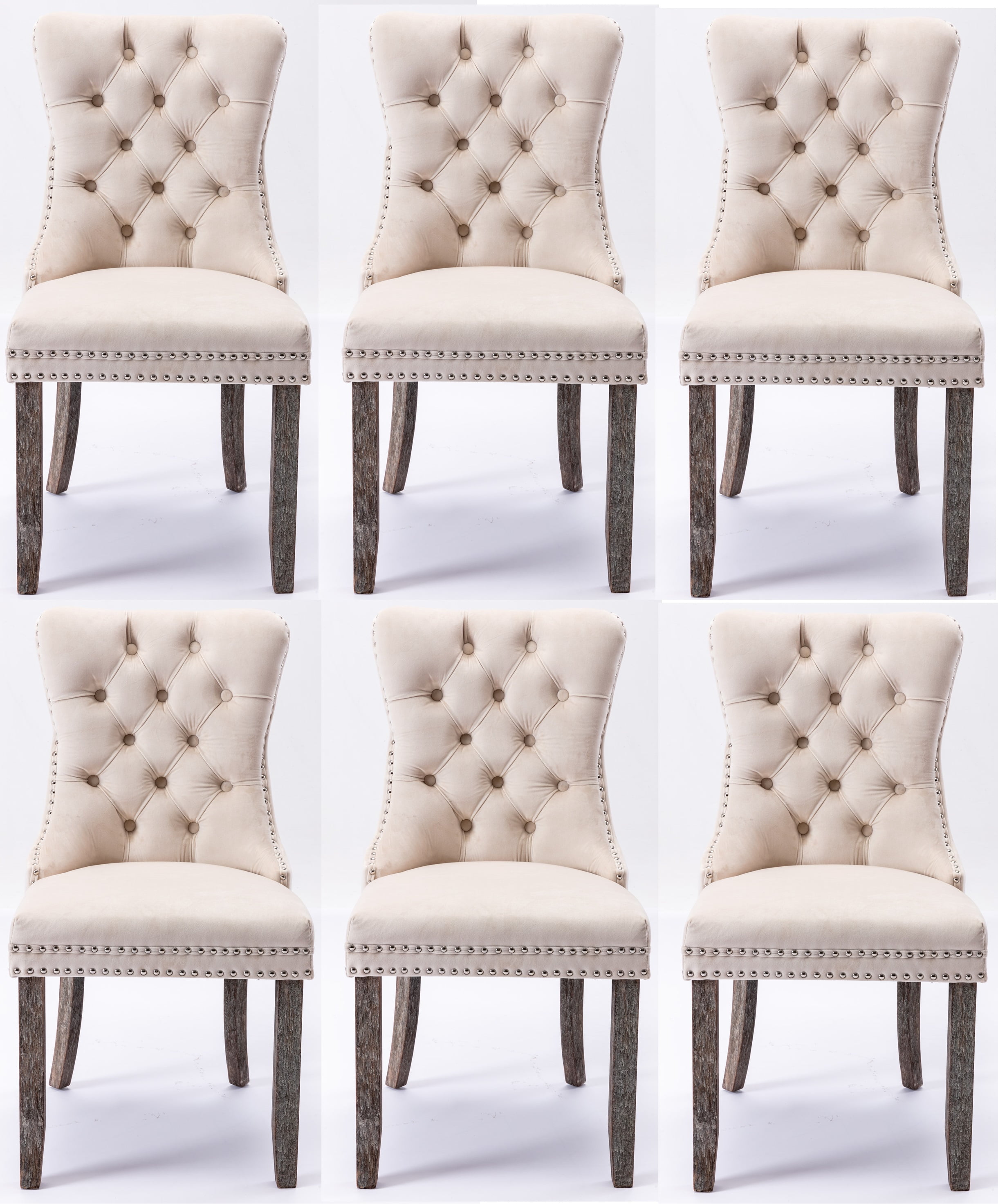 Set Of 6 Dining Chairs Leisure Padded Chair Tufted Solid Wood Velvet