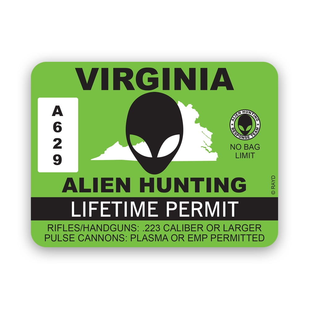 Virginia Alien Hunting Permit Sticker Decal - Self Adhesive Vinyl ...