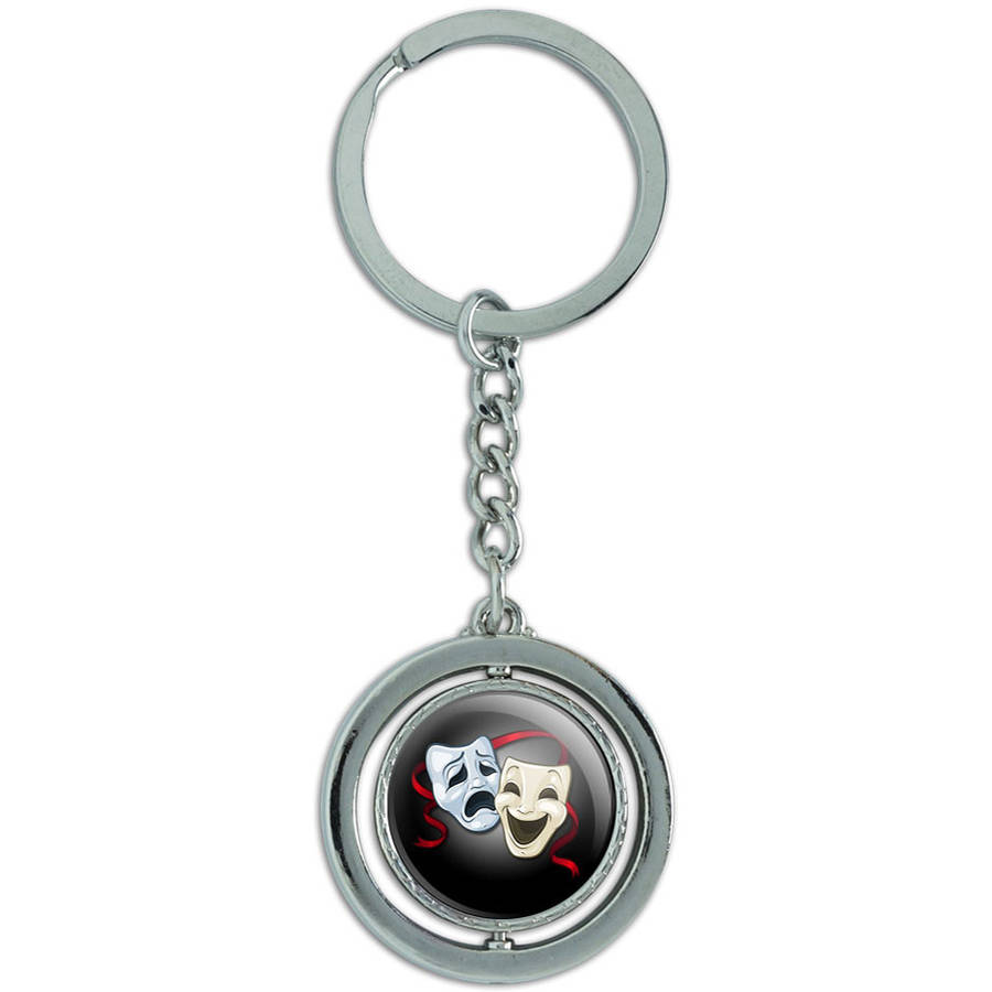 Drama Comedy Tragedy Masks Theater Spinning Round Metal Key Chain ...