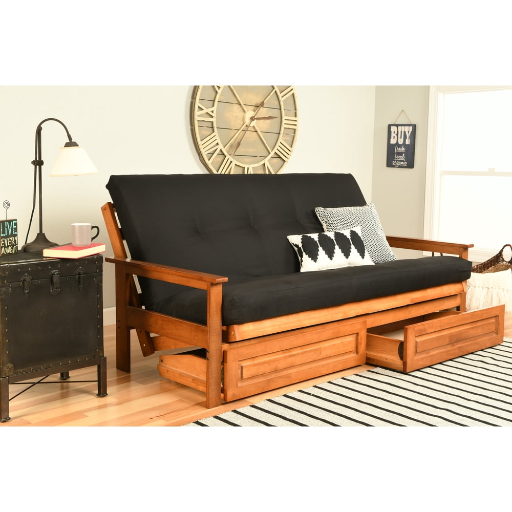 Albany Futon with storage in Barbados Finish, Multiple Suede Colors ...