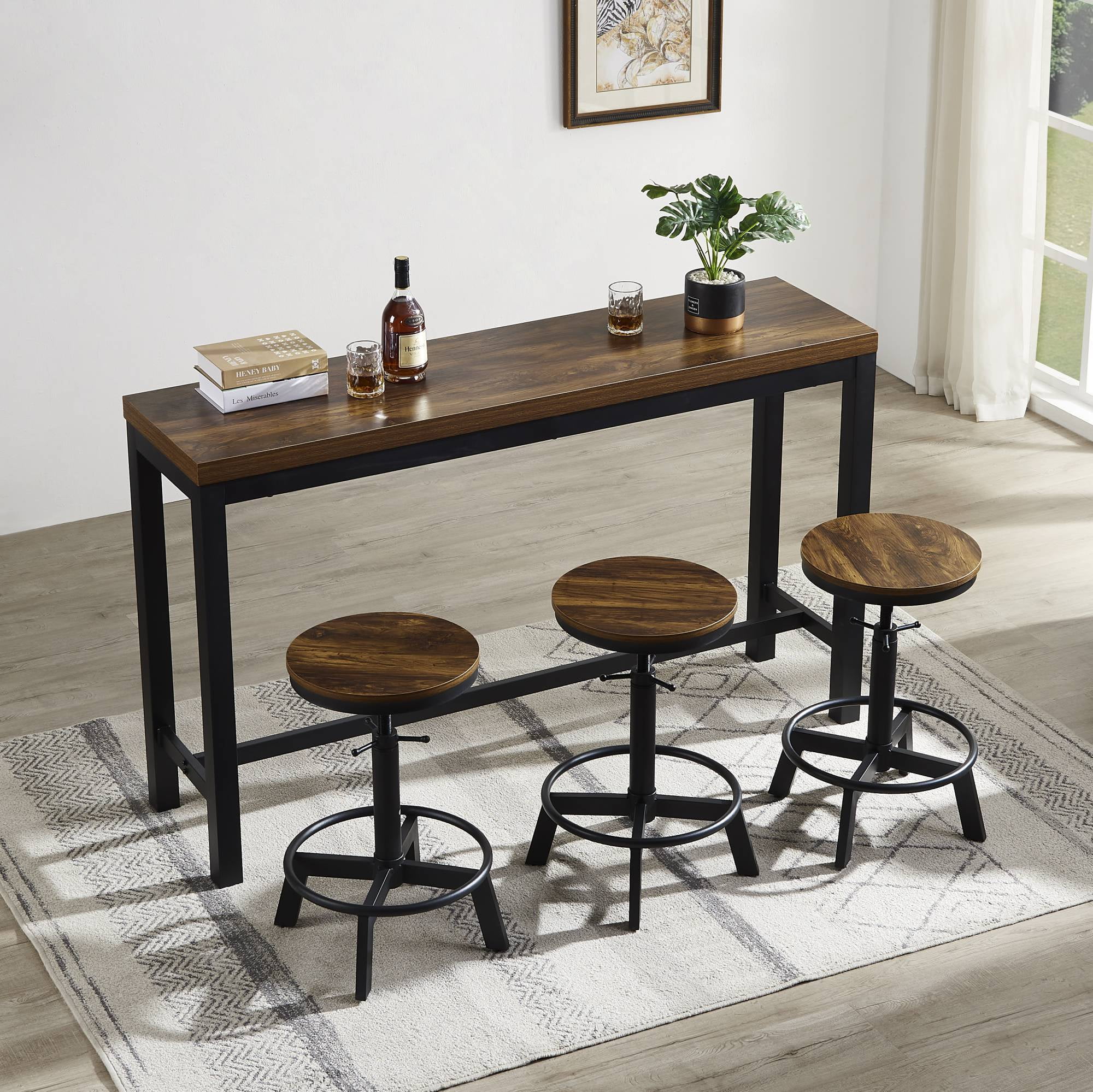 Bar Table and Chairs Set Industrial Counter Height Pub Table with 3 ...