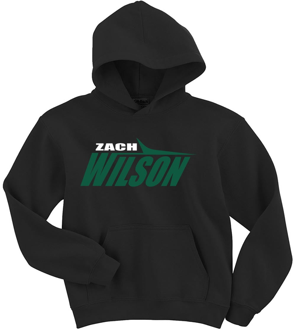 Shedd Shirts - Black Zach Wilson Jets Black Stealth Logo Hooded ...