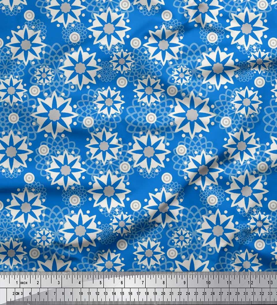 Soimoi Japan Crepe Satin Fabric Floral Mandala Print Fabric by The Yard ...