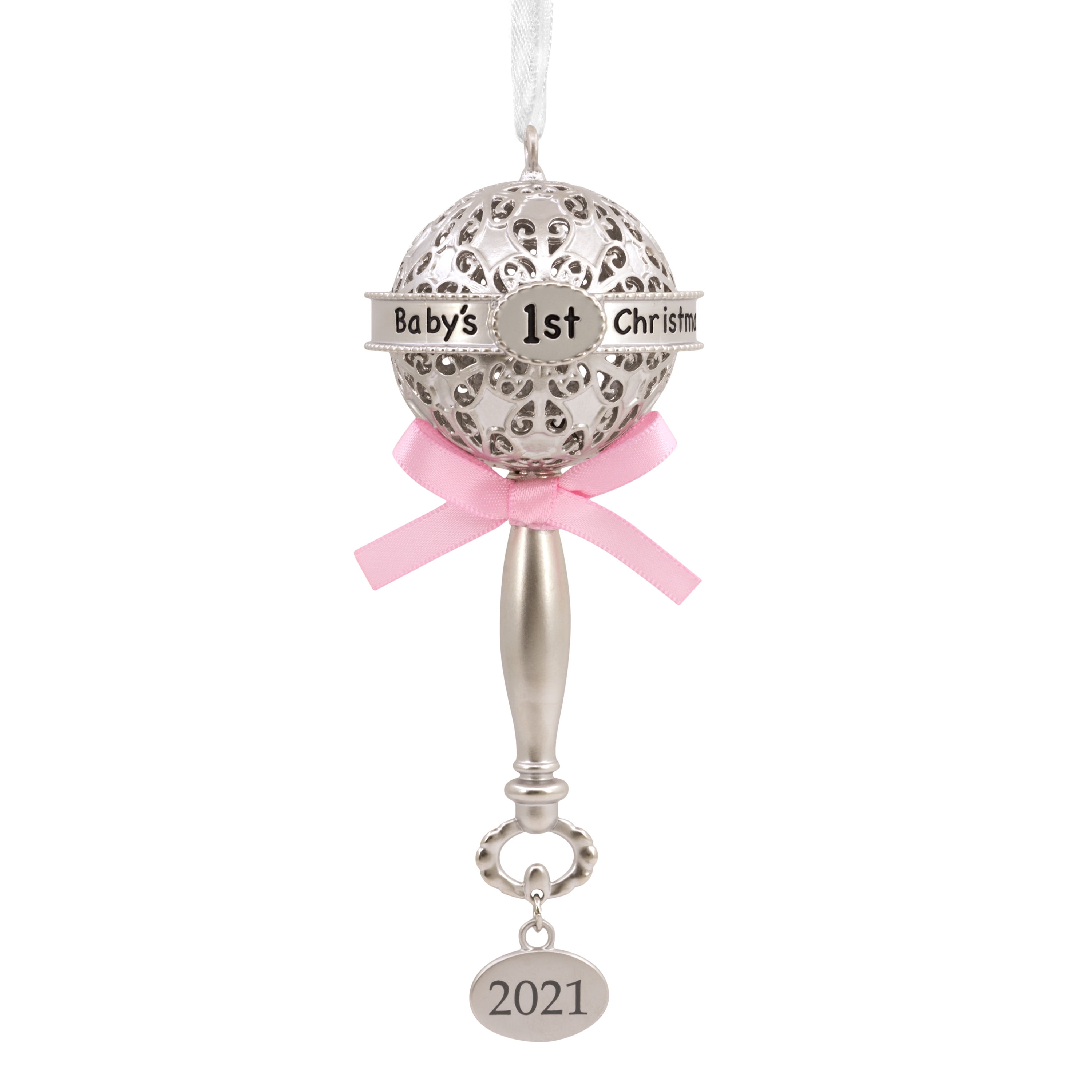 Hallmark Premium Baby's First Christmas Silver Baby Rattle With Pink ...