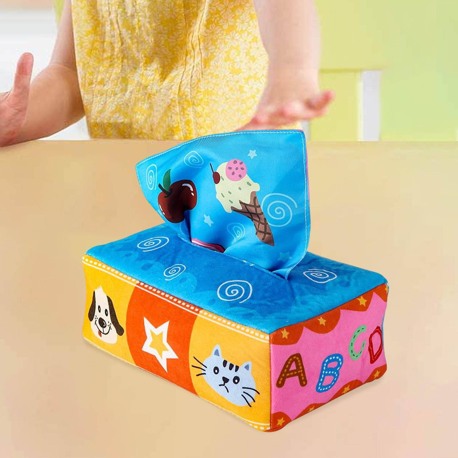 Baby Tissue Box with 12 Tissues and 3 Crinkle Cloth Sensory Toy for ...