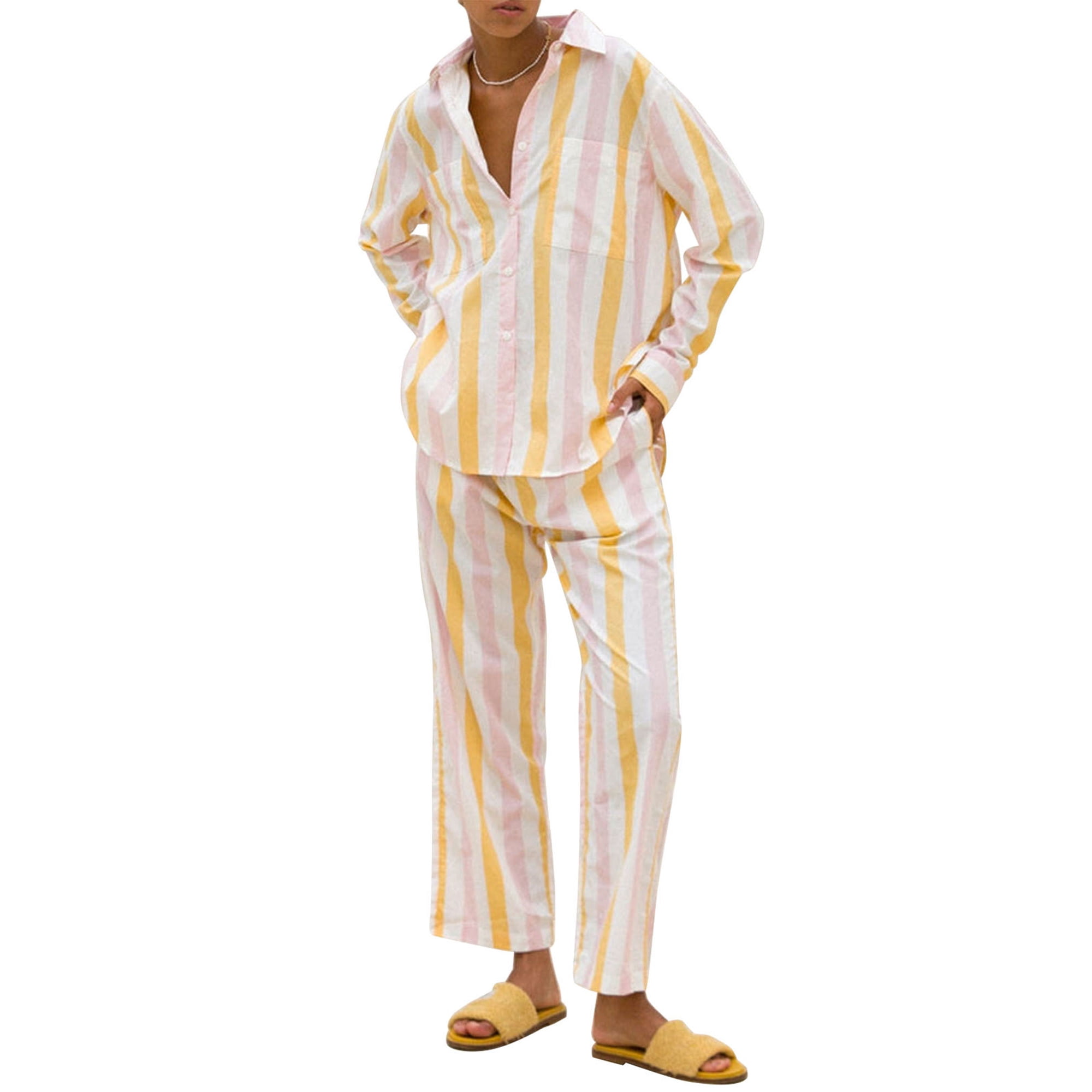 Click here for Gupgi Women Pajama Set Button Down Long Sleeve Str... prices