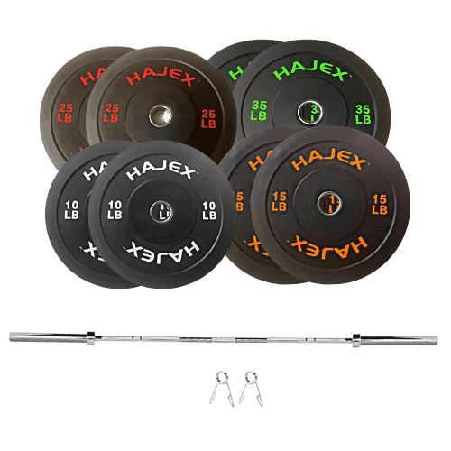 HAJEX Olympic Bumper Weight Plates’ Set with Barbell (6ft) - Pairs of ...