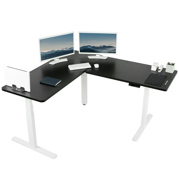 VIVO Electric Stand Up Corner Desk, Black Table Tops, White Frame ...