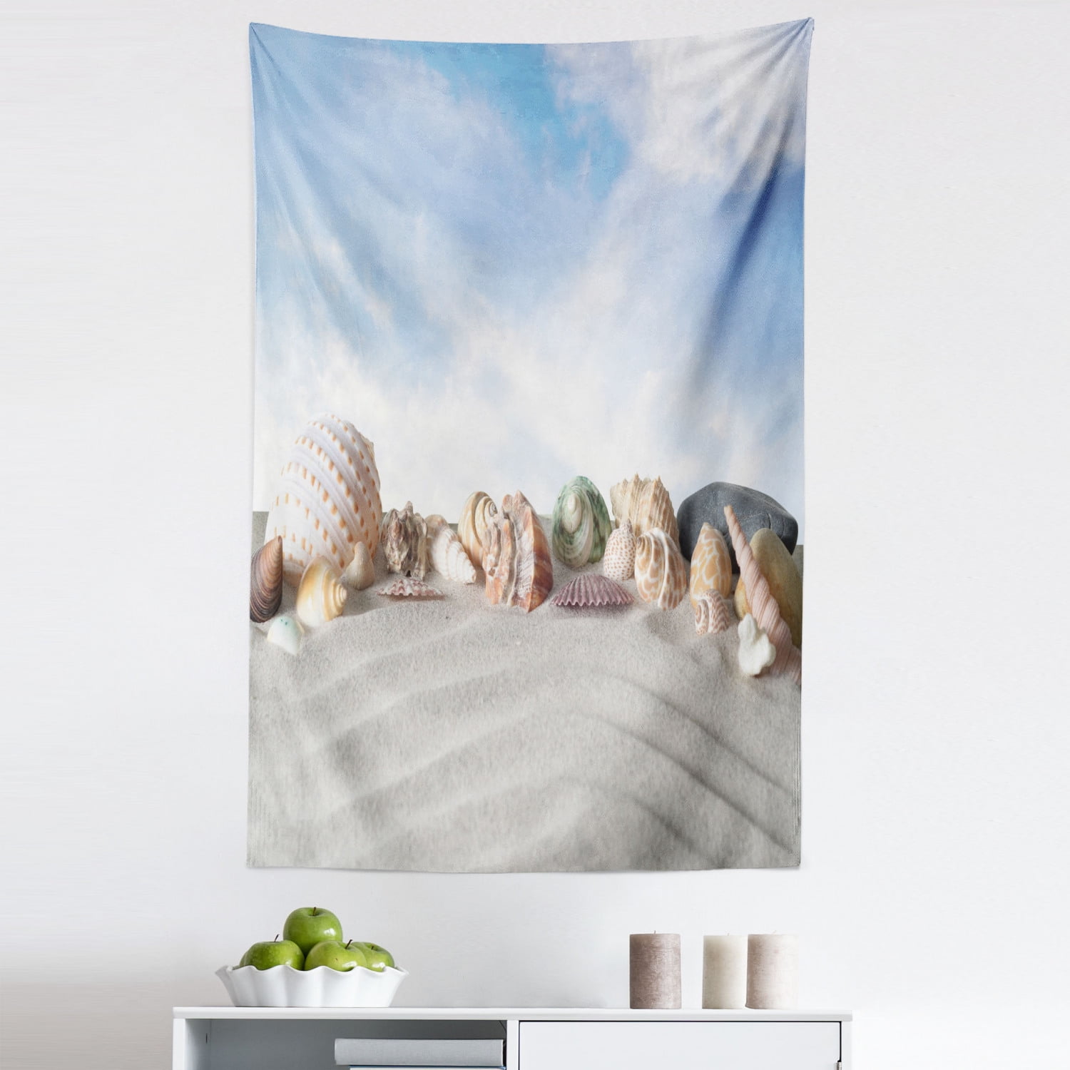 Shell Tapestry, Fragile Seashells on Sand Hill with Sky Background ...