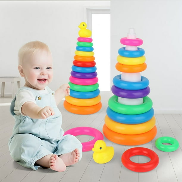 Jinveno Intelligent Rainbow Tower Stacking Ring Kid Toddler Color ...