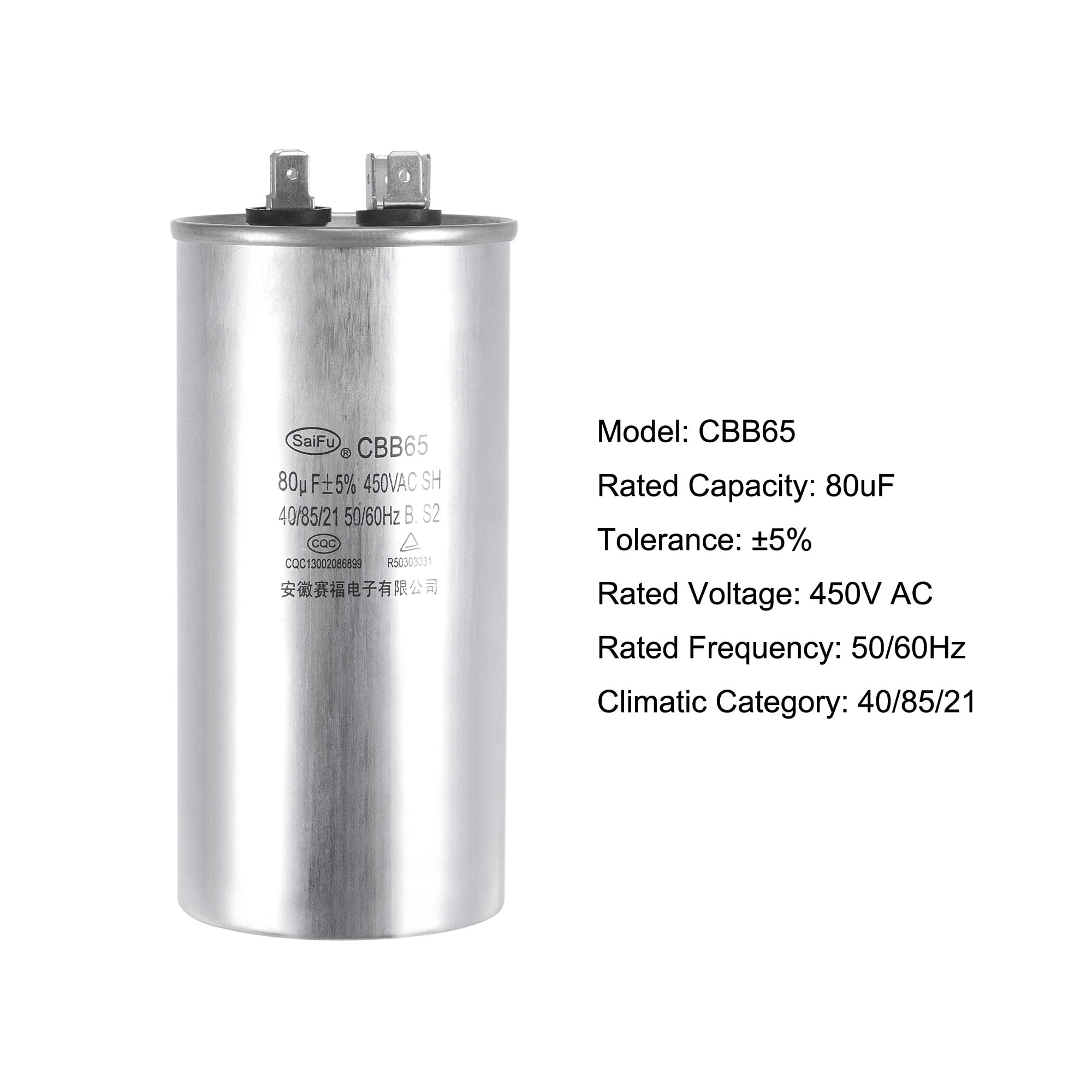 Buy Uxcell 80uF 450V AC Aluminum Case with Terminal Round CBB65 Run Capacitor Online at Lowest ...