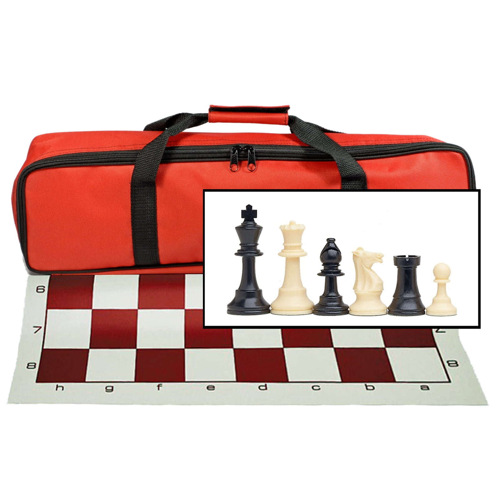 Complete Tournament Chess Set - Plastic Pieces - Roll-up Board - Canvas ...