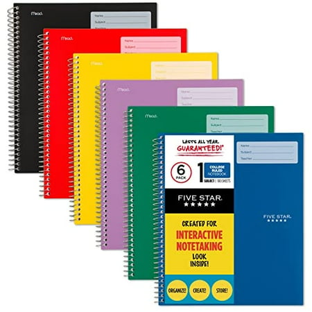 Five Star Interactive Notetaking Spiral Notebooks, 6 Pack, 1-Subject ...