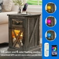 Dextrus Farmhouse End Table with Charging Station and LED Lights, Side ...