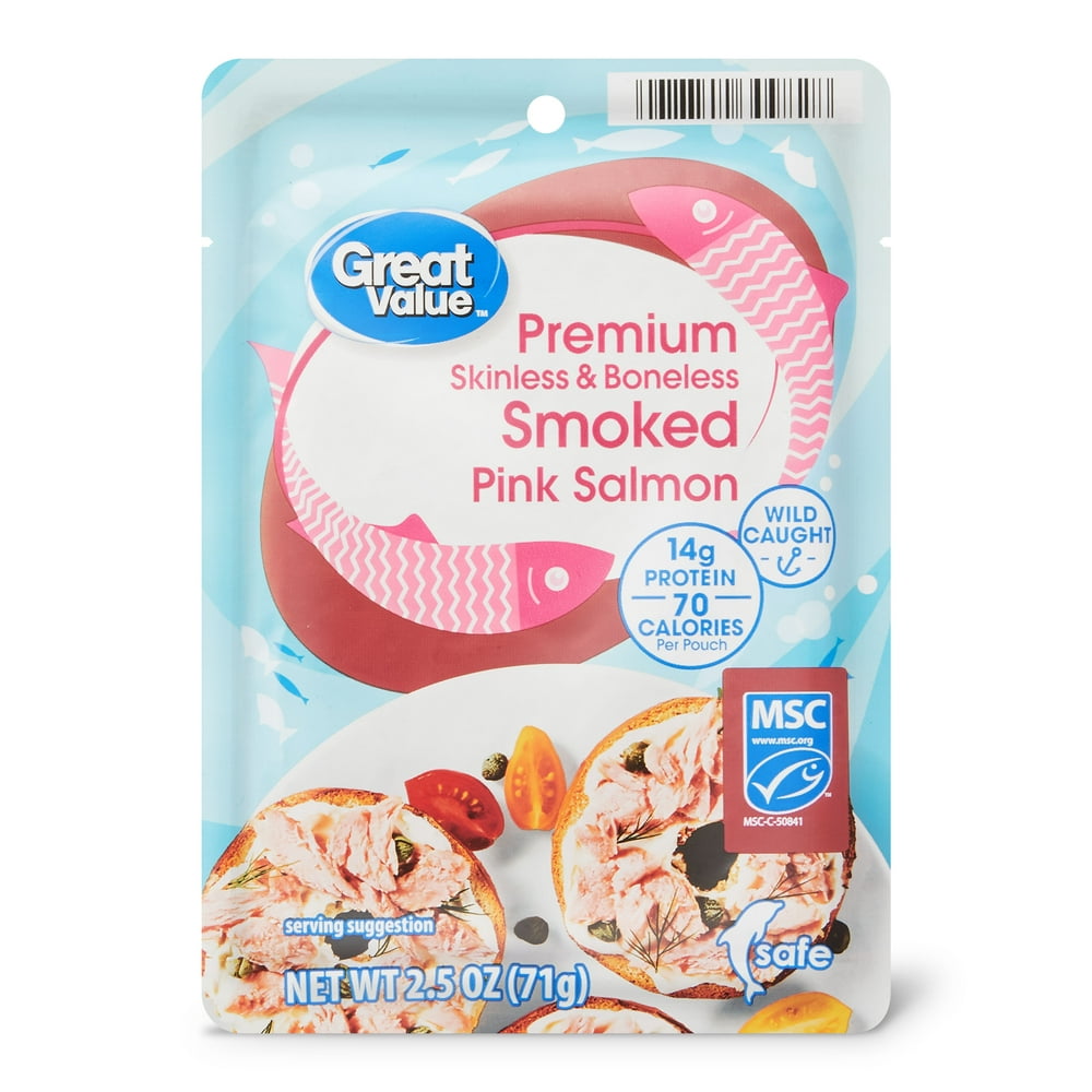 Great Value Premium Skinless & Boneless Smoked Pink Salmon, 2.5 oz ...