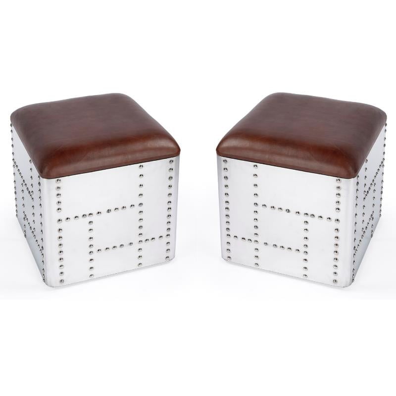 Home Square 19"H Modern Leather Stool in Brown - Set of 2 - Walmart.com